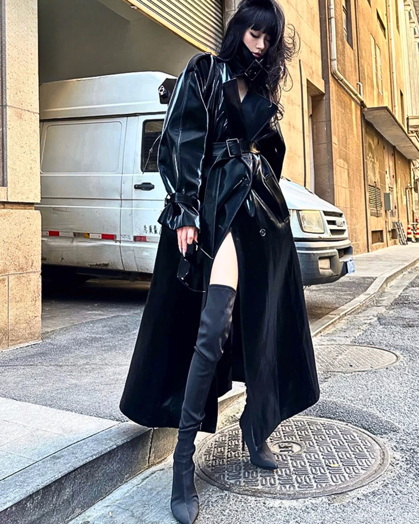 Women's Elegant Black Oversized Faux Leather Coat – HEYFANCYSTYLE